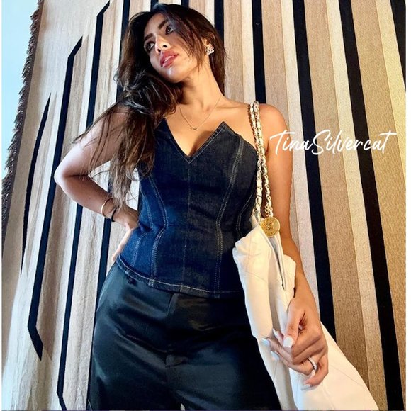 Zara | Tops | Bloggers Fave Zara Zw Split Denim Corset Nwt | Poshmark